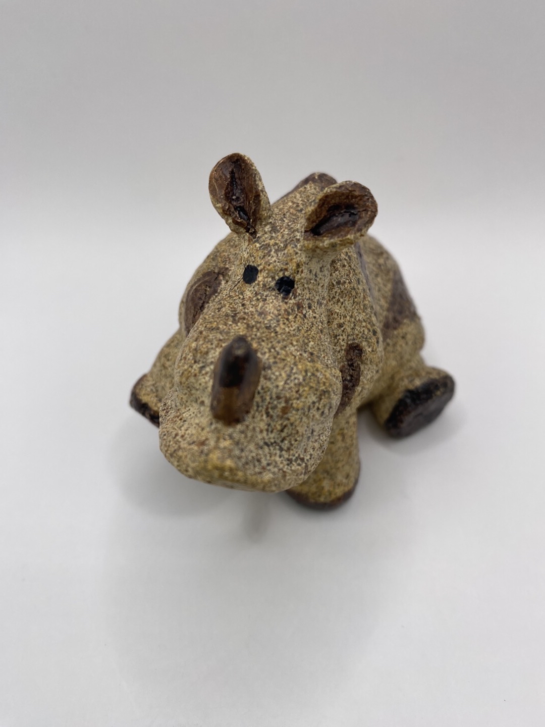 Speckled Clay Rhino Figurine. Cute! Great Condition!