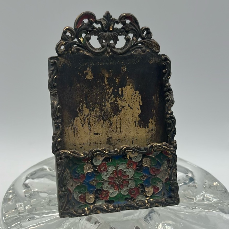 Antique Cloisonné E.G. Webster Silver plated Calling Card Holder 4.25”