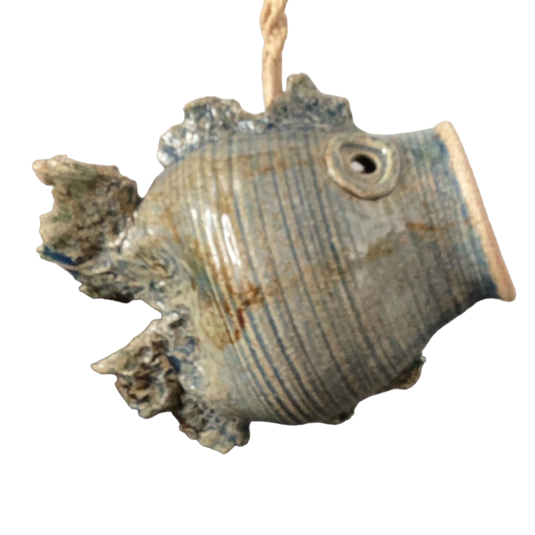 Blue Pottery Hanging Fish Planter
