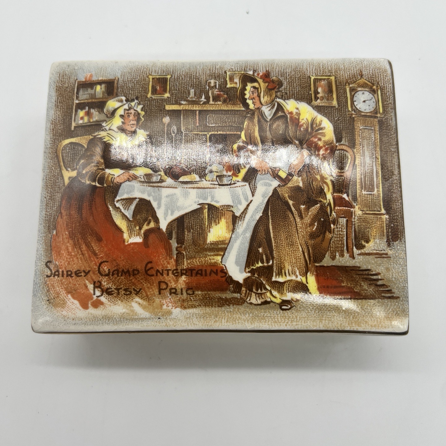 Vintage English Ware “Sairey Gamp Entertains Betsy Prig” Trinket Box