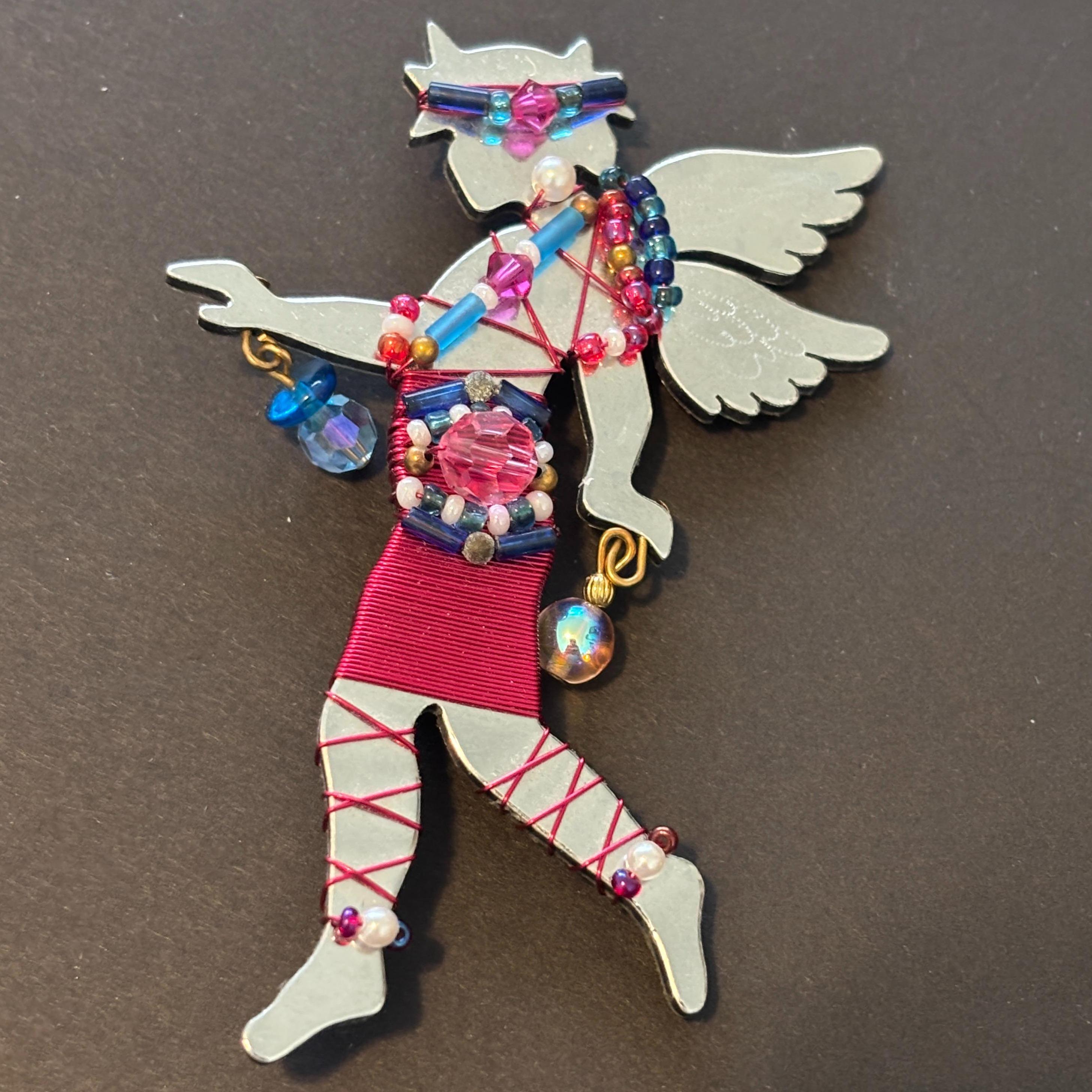 LizTech 1999 Woodland Sprite Fairy Brooch Pin Wire Wrapped Beaded Signed