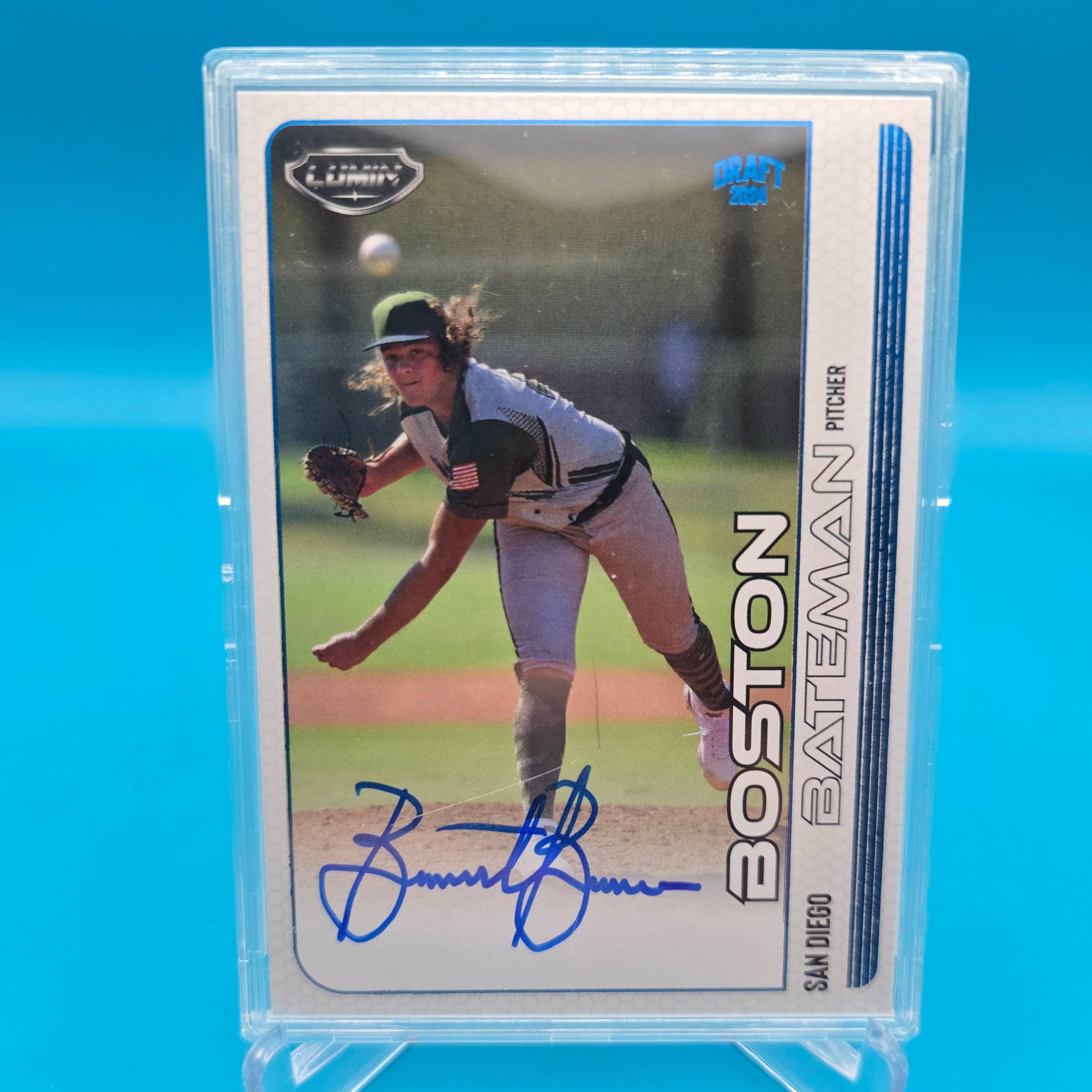Boston Bateman 2024 Pulse Lumin 2024 Draft On-Card Blue Foil Auto 19/49 ...