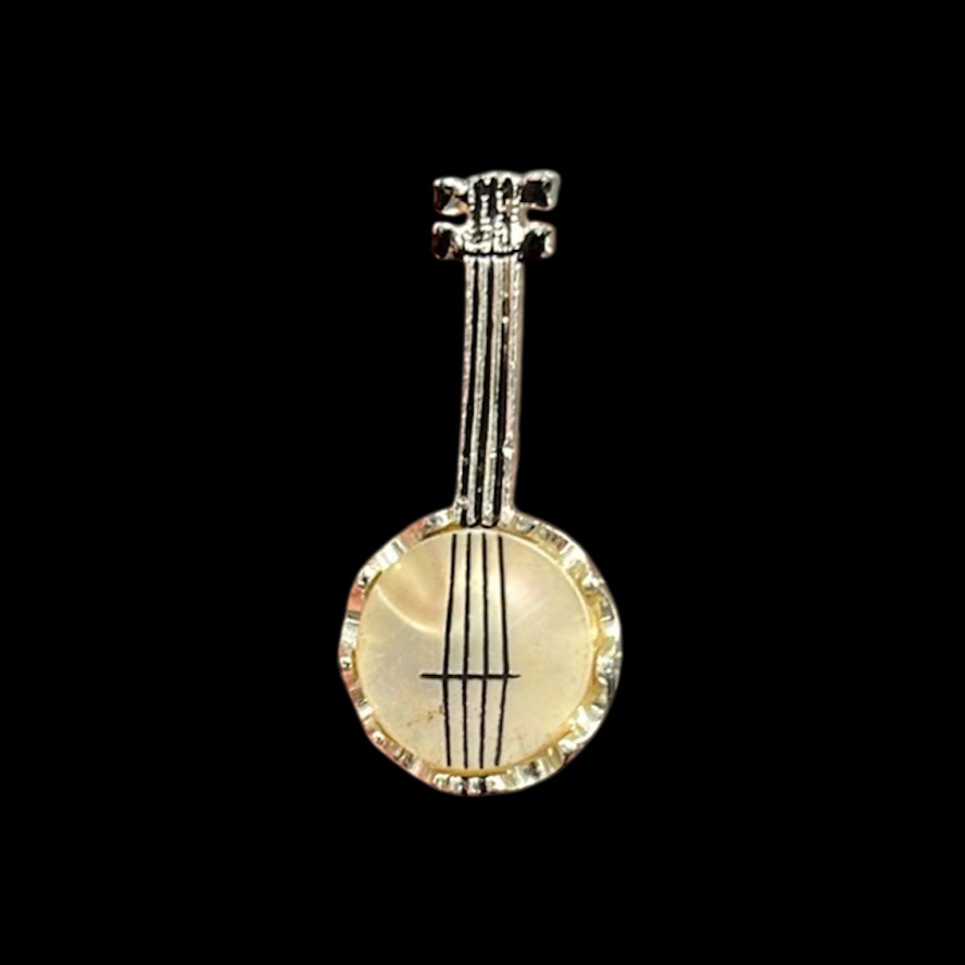 Silver Tone Mother Of Pearl Banjo Brooch, Vintage Costume Jewelry ...