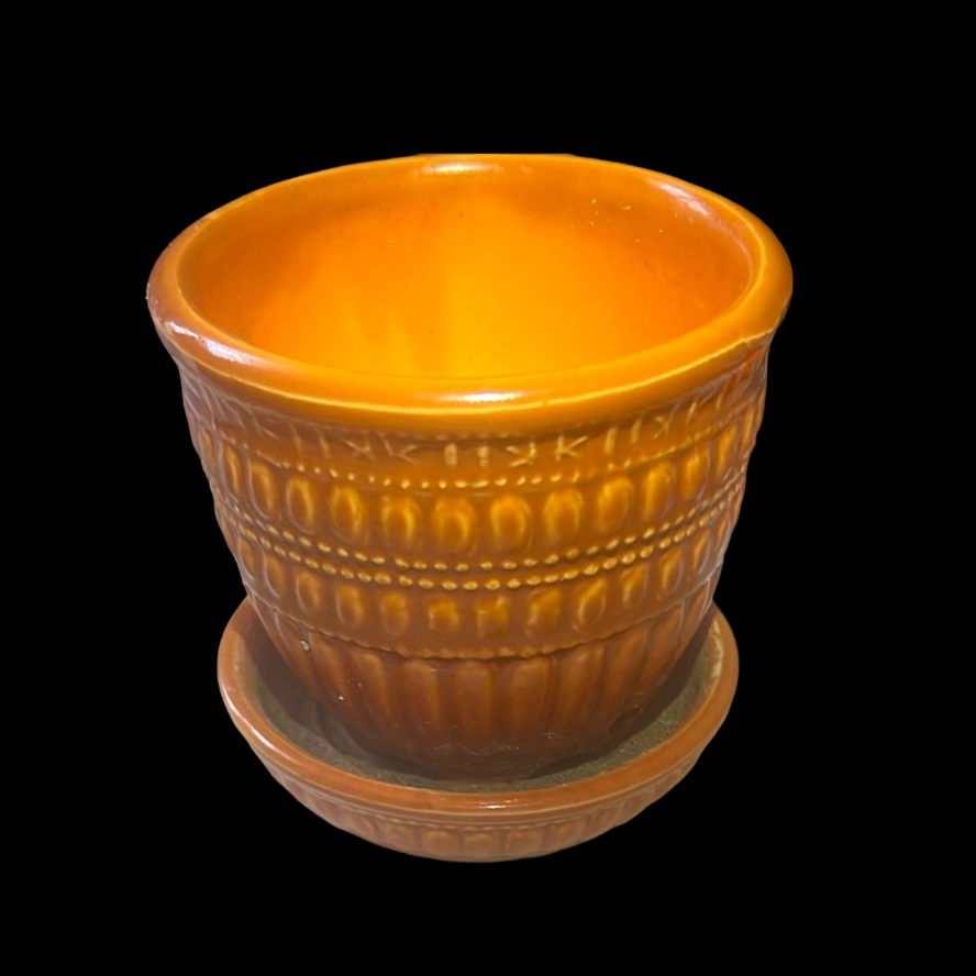 MCM McCoy 1961 Beaded Flower Pot Planter with attached Saucer Drip Tray ...