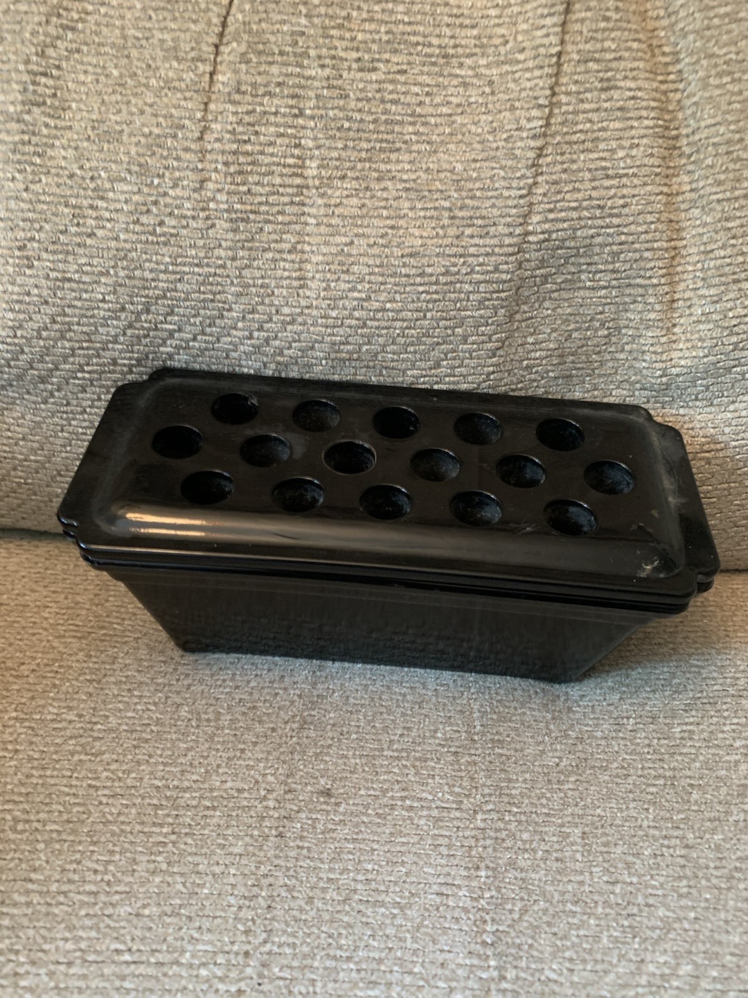 Black Glass Planter W/Glass Flower Frog Lid 7 X 3 X 2 3/4 Inches