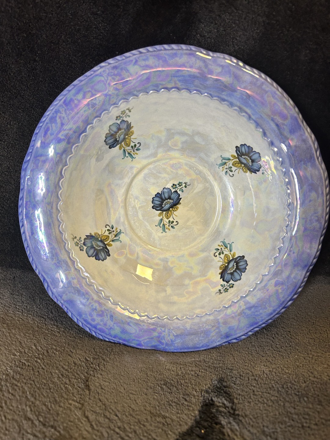 Gorgeous Lustreware Dish With Blue Flowers