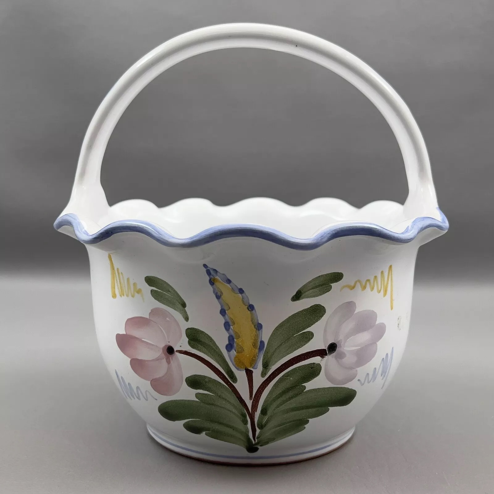 Hungarian Pottery Decorative 7" Ceramic Basket Bowl Planter Made In ...