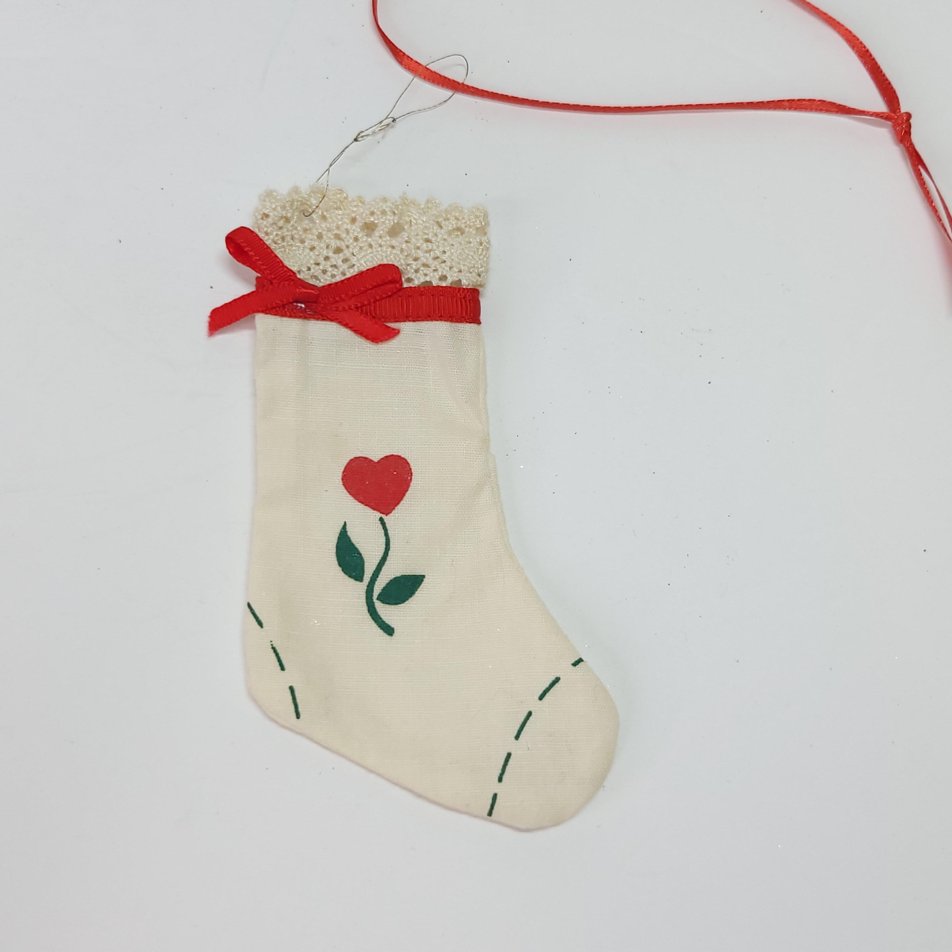 Kurt S Adler Vintage Christmas Stocking Tree Ornament Small Heart ...