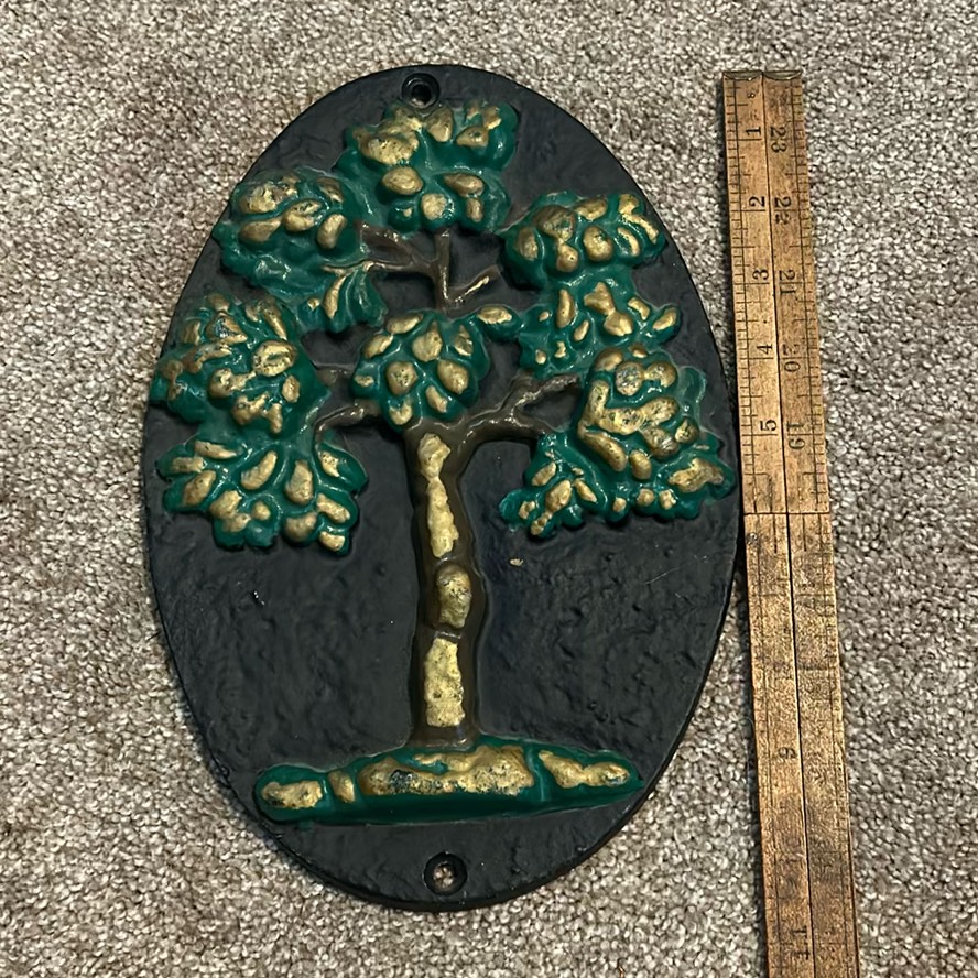 Vintage Cast Iron Oval Tree Wall Sign Mutual Assn. Co. 10.5”x7”
