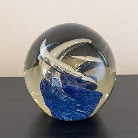 Vintage Blue with Silver Crescent Moon Swirls Paperweight ~ 3.25"