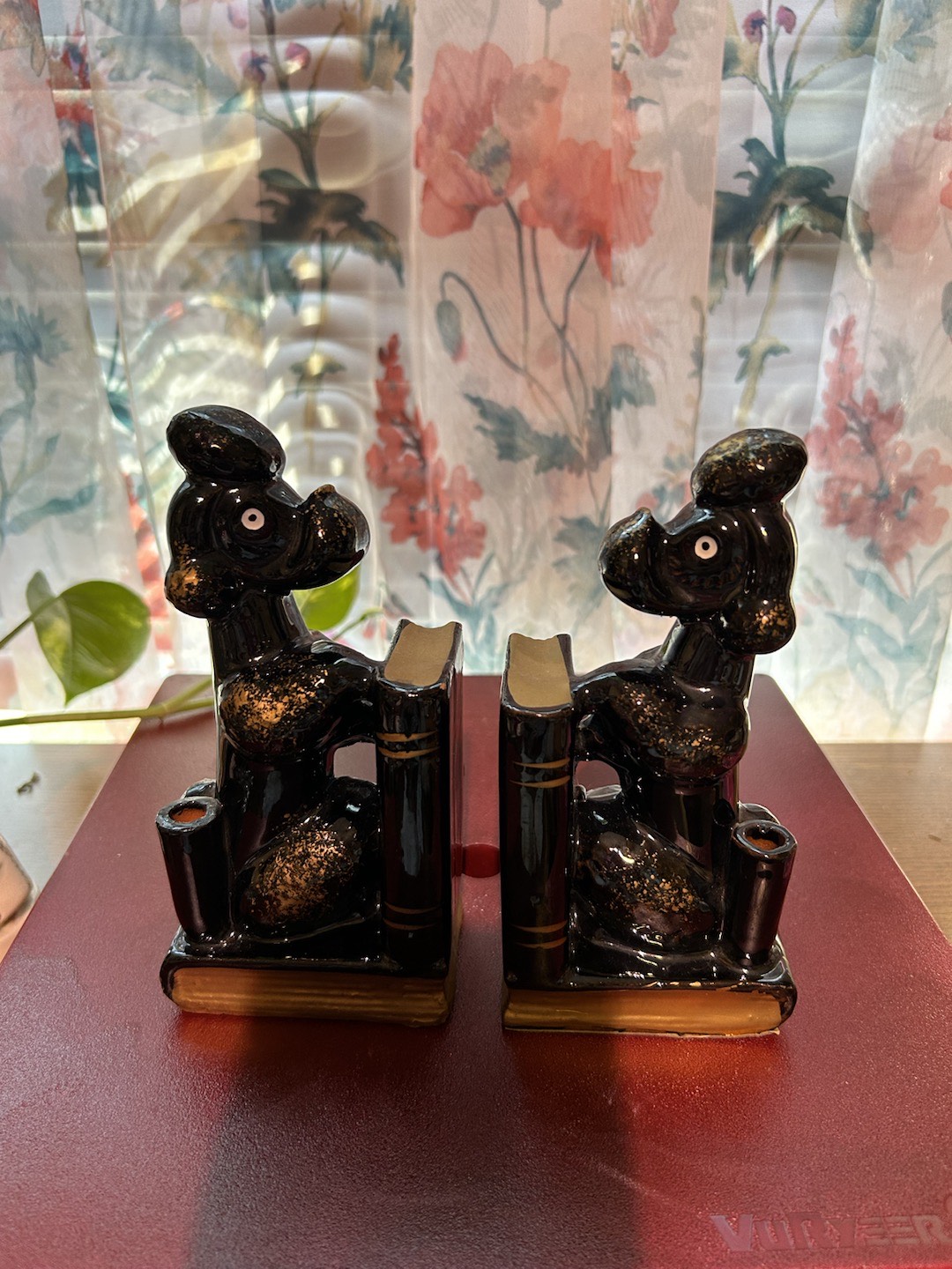 MCM Black Poodle Bookends With Added Pen Holders