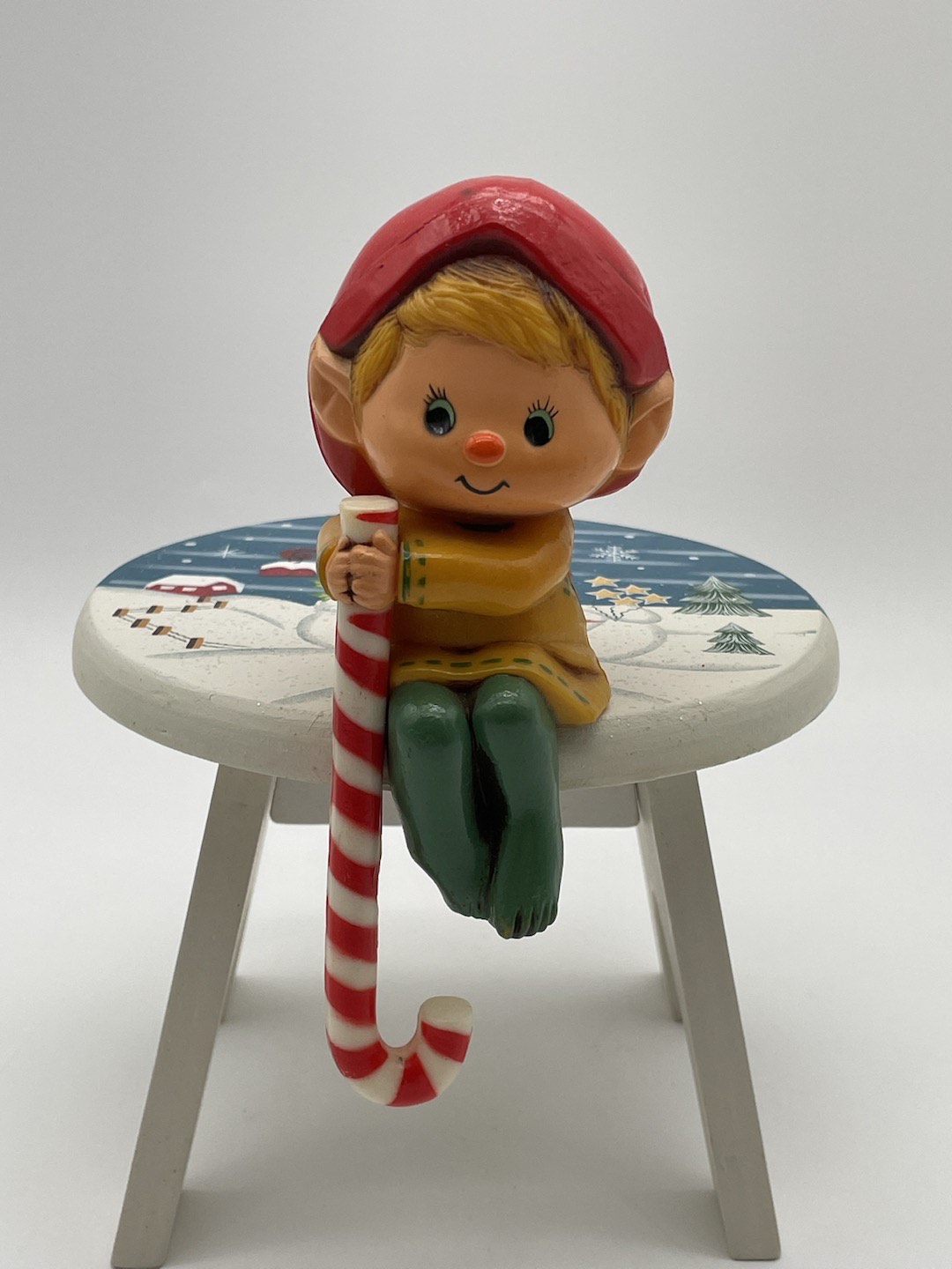 09. Vintage 1984 Hallmark Elf With Candy Cane Stocking Holders