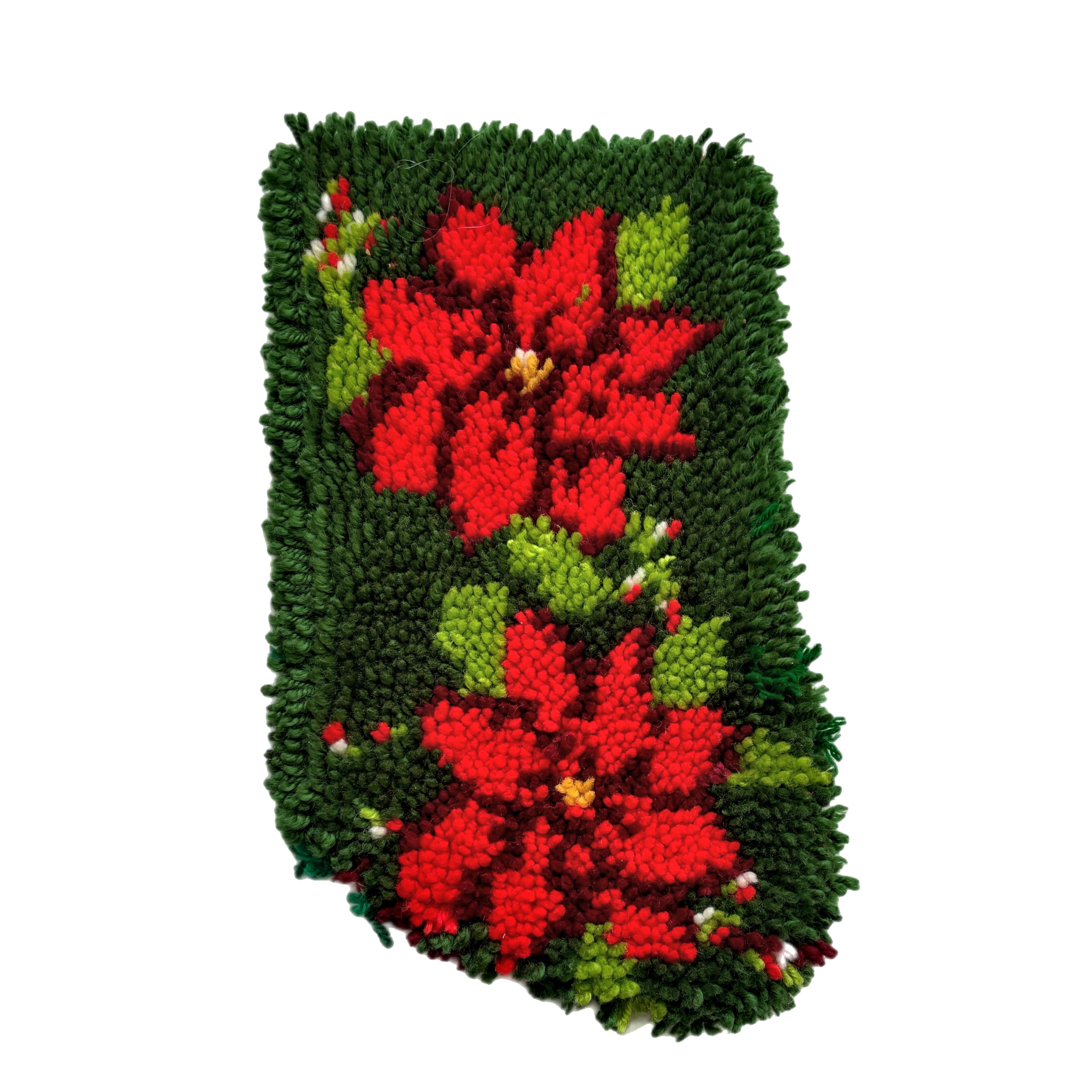 Handmade Latch Hook Christmas Stocking Poinsettia Flower Holiday Retro ...