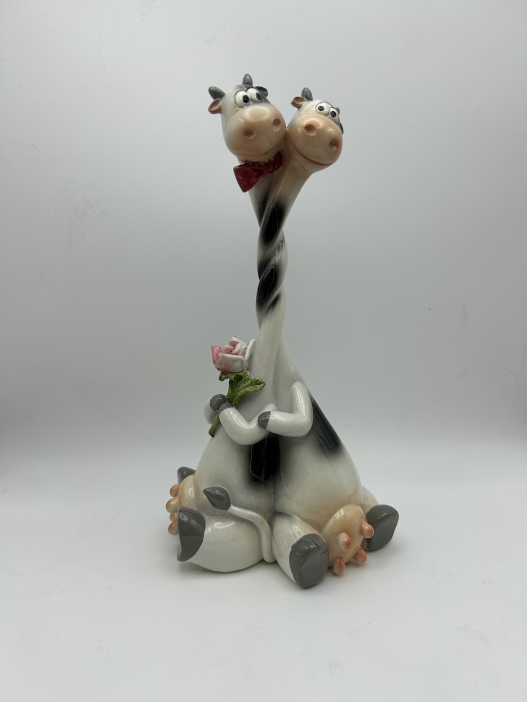 Hugging Cows Intertwined Long Neck Figurine 9” “In Love” Fun and Kitschy