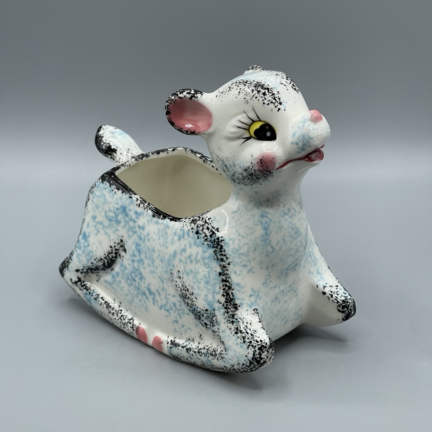 Vintage Japan Kitschy Deer Rocking Nursery Planter Blue Pink Black