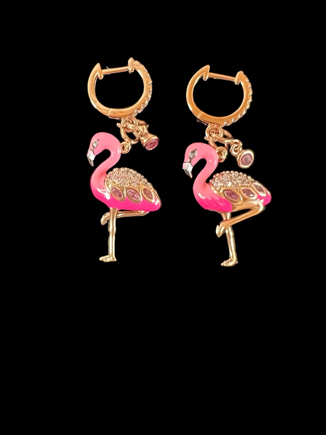 Pink Flamingo Rhinestones S925 2" Dangle Earrings