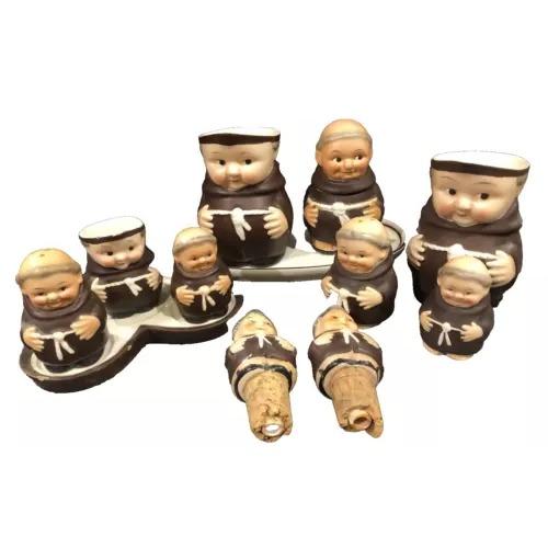 Goebel Monks "Frier Tuck" W. Germany Salt Pepper Shakers Cream Mustard ...