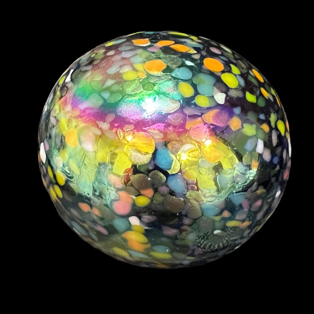 Gibson Glass Iridescent Splatter Paperweight 3” - UV Glow