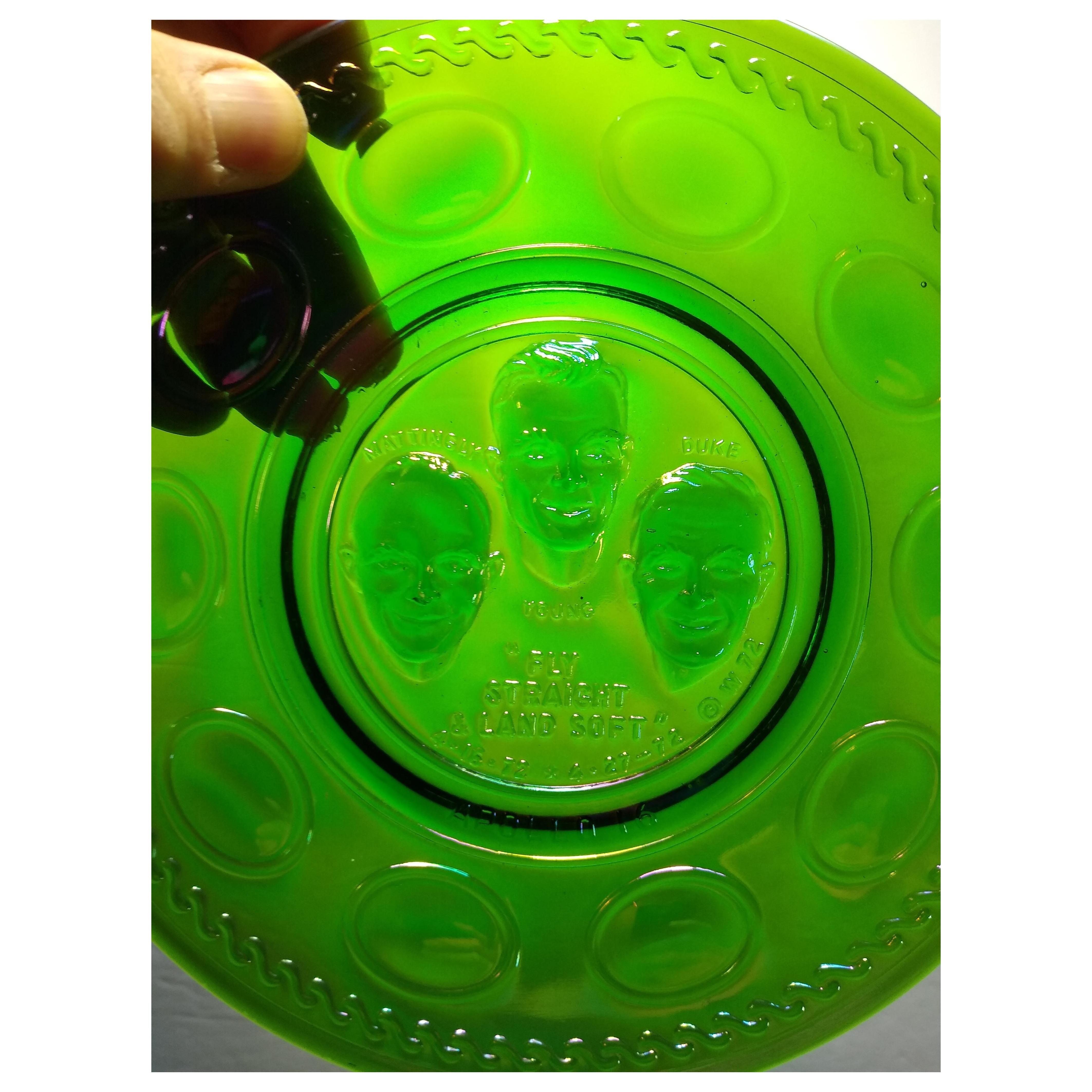 Vintage Carnival Glass Green Apollo 16 Space Astronaut Plate Wheaton ...