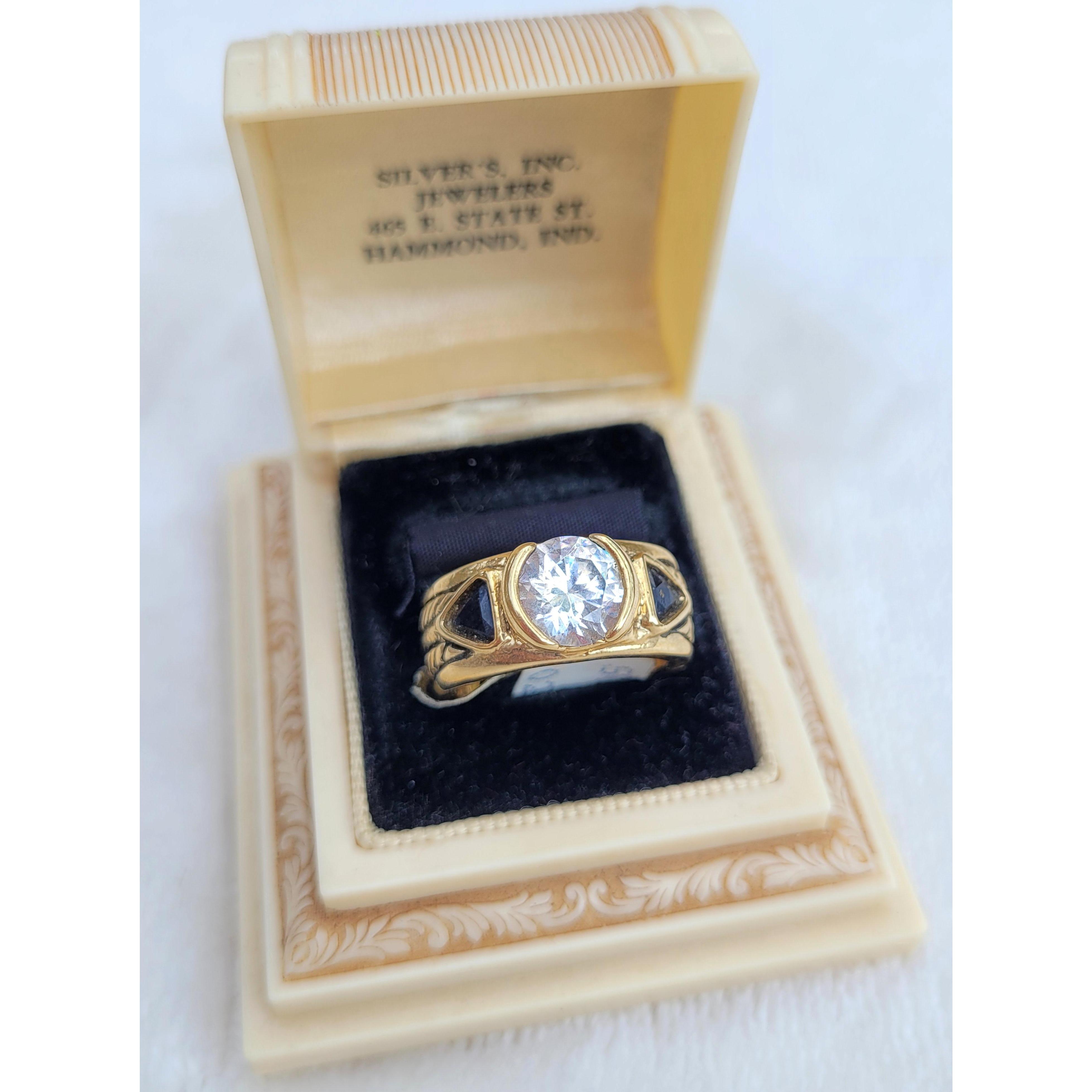 NOS NWT Vintage 18k Gold EP Cubic Zirconia Black Stone Arthur Anderson ...