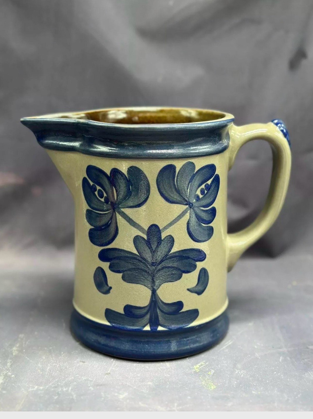 Vintage Beaumont Brothers Pottery Pitcher Blue Salt Glazed Signed BBP 1995