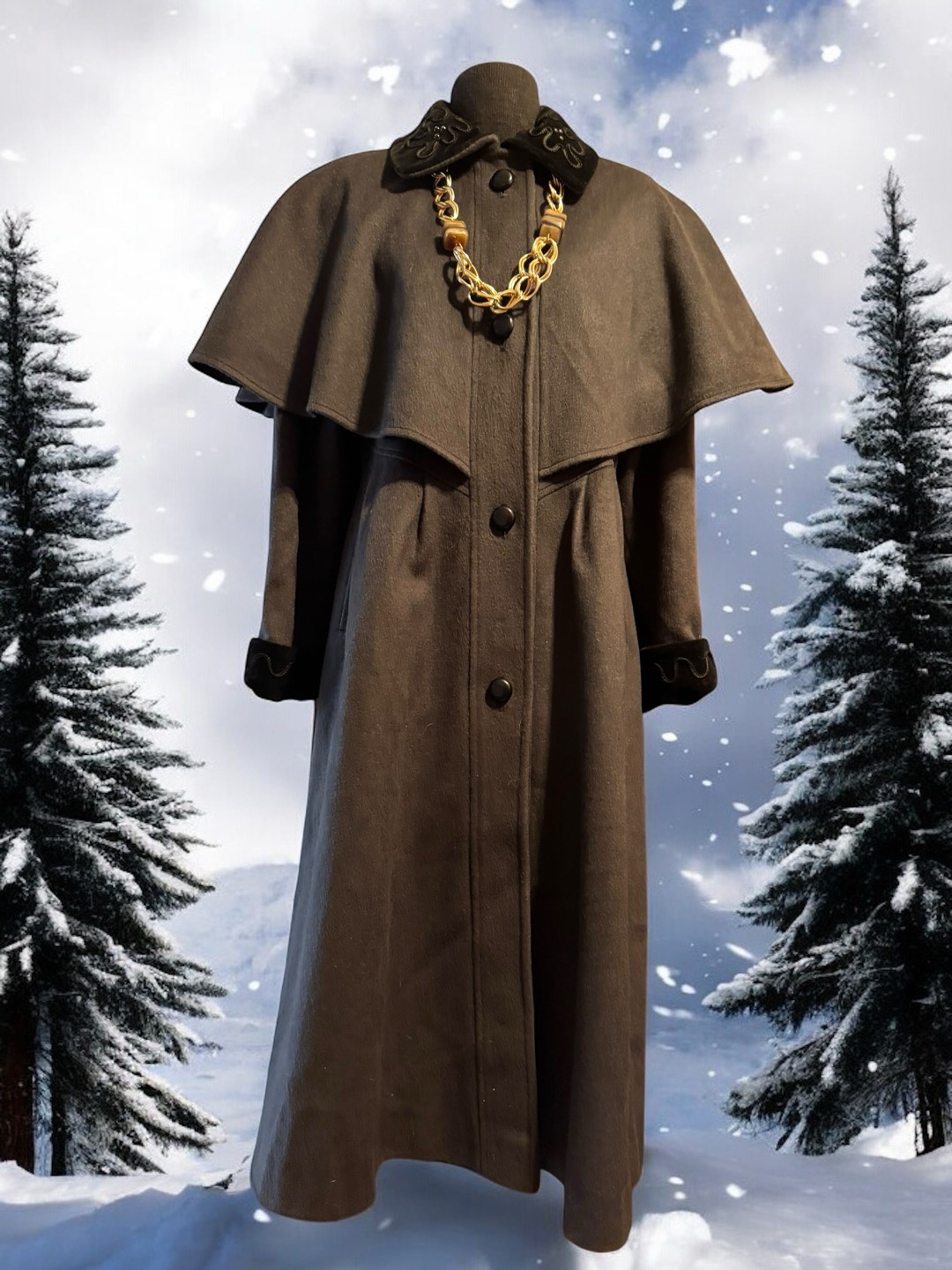 Gray Wool Blended 60’s Victorian Edwardian Cape Coat