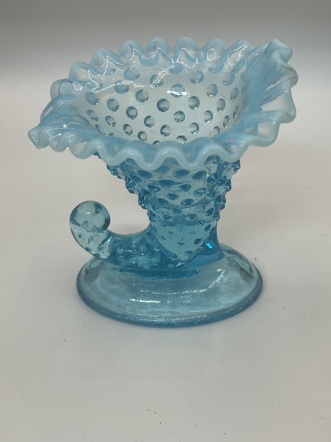 Fenton Cornucopia Blue Opine Vase