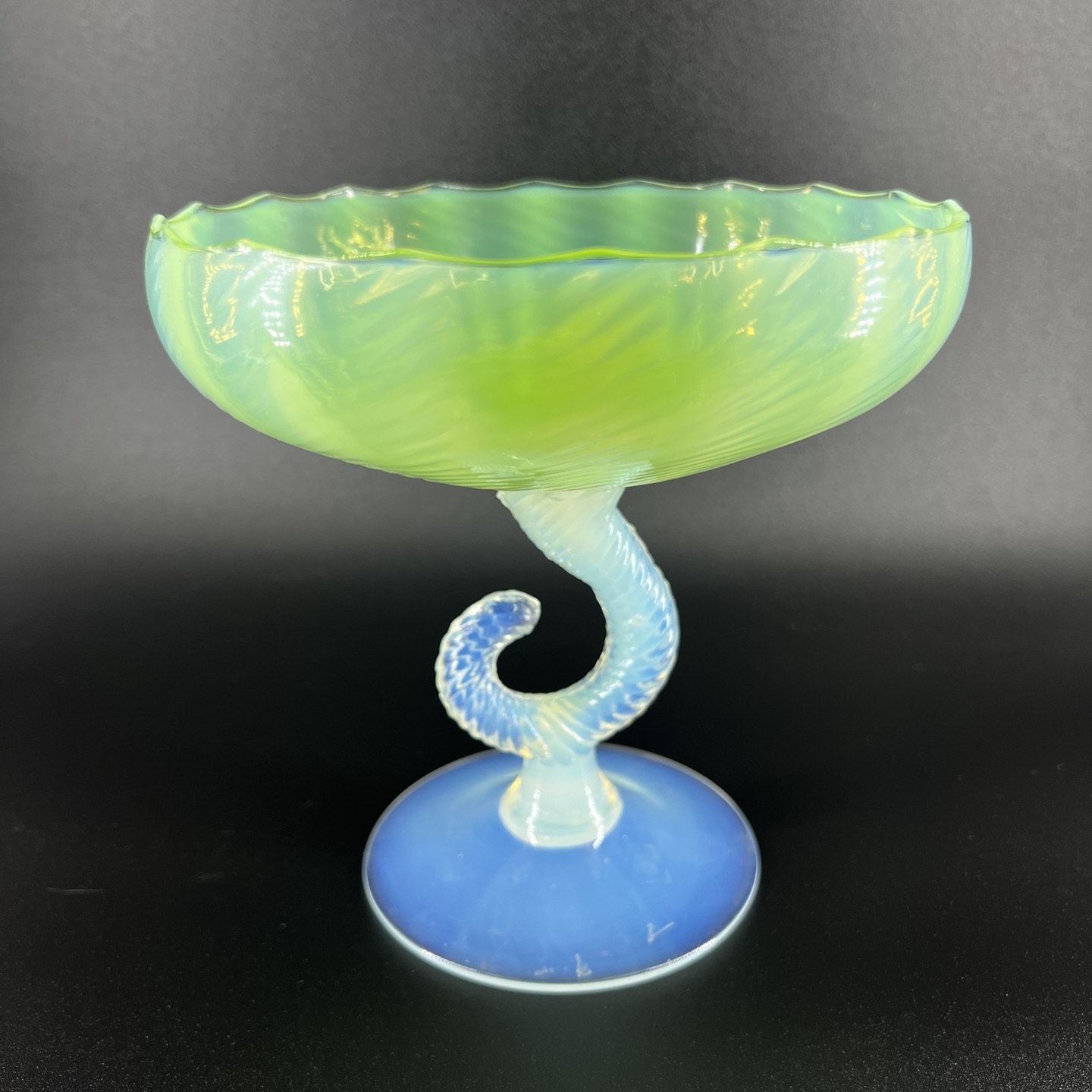 14 - Stelvia Empoli Green Opaline Glass Footed Compote