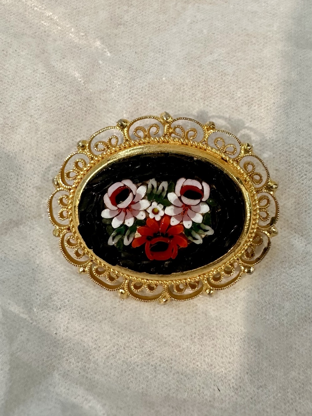 Micro Mosaic Italian Pin - Floral Black