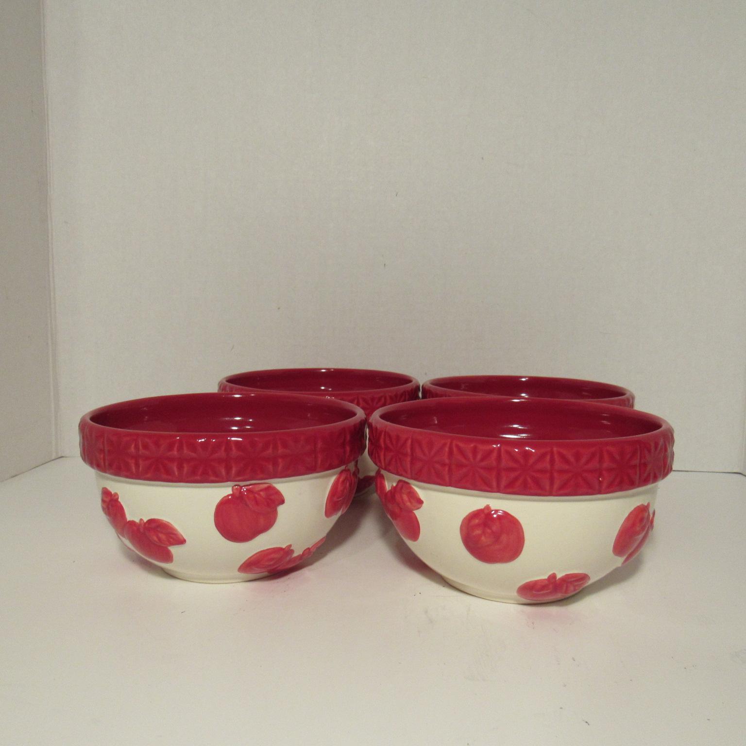 THT DESIGNS Ceramic Bright Red Apple Dessert/Snack Bowls, Set of 4