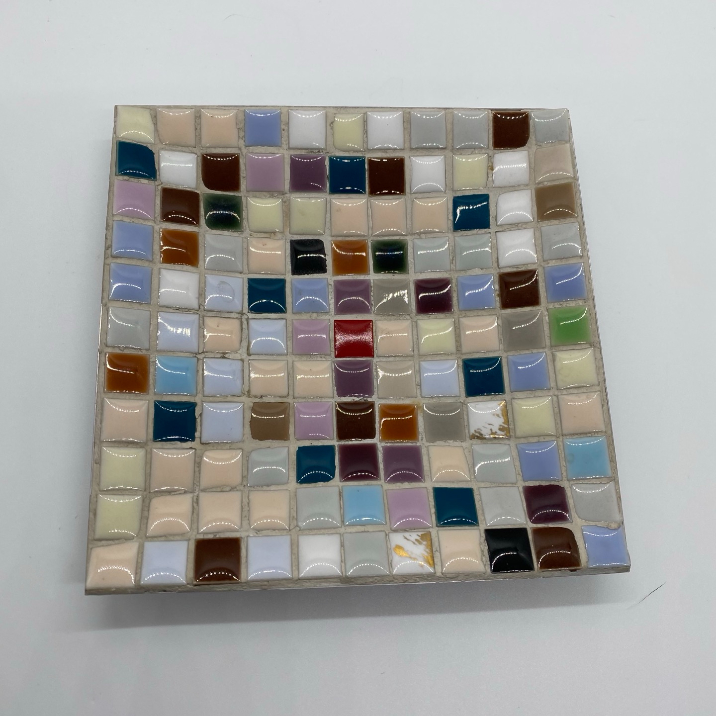 Vtg Mini Mosaic Tile Dish Decor 5” X5”