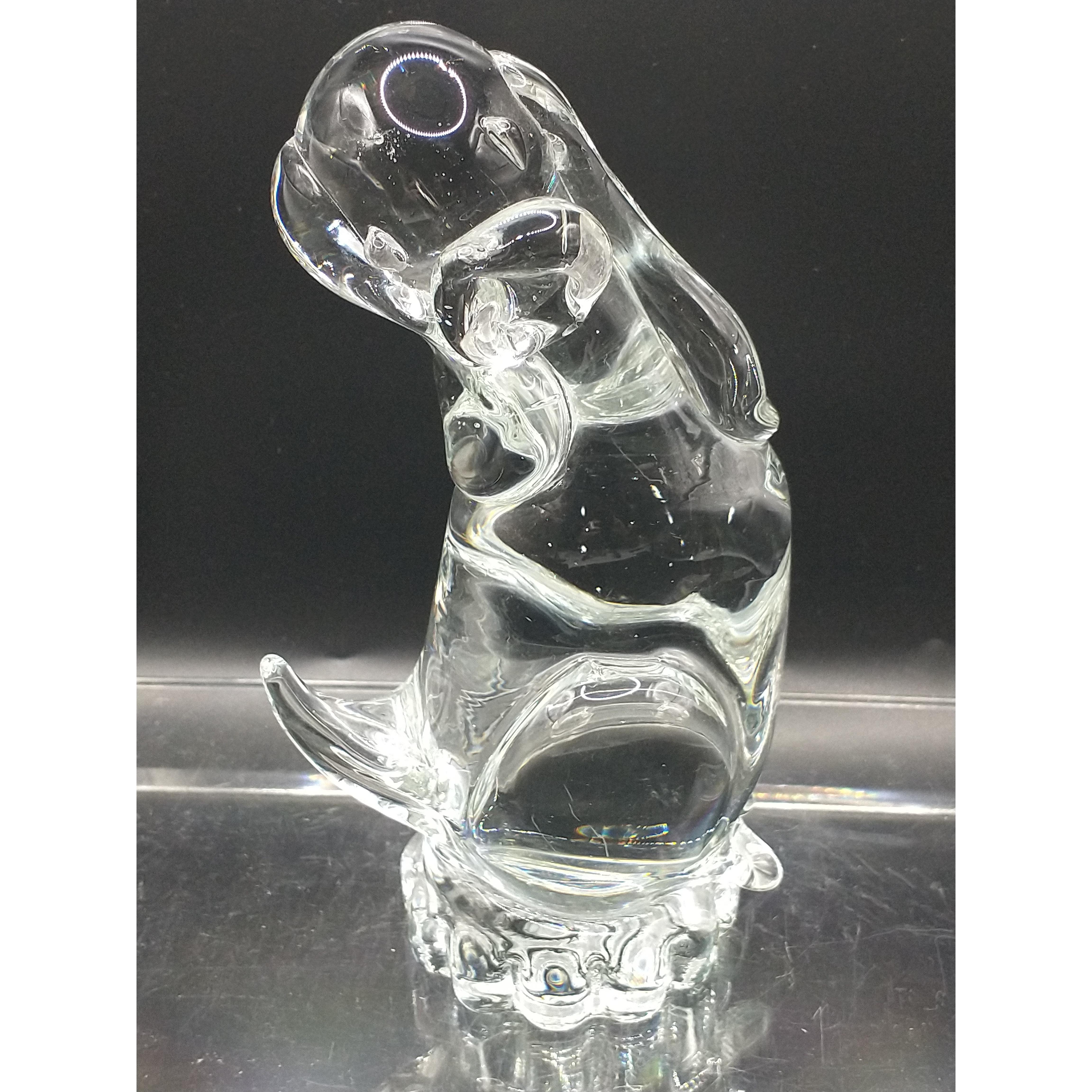 Murano Style Art Glass Dog Paperweight Clear Heavy