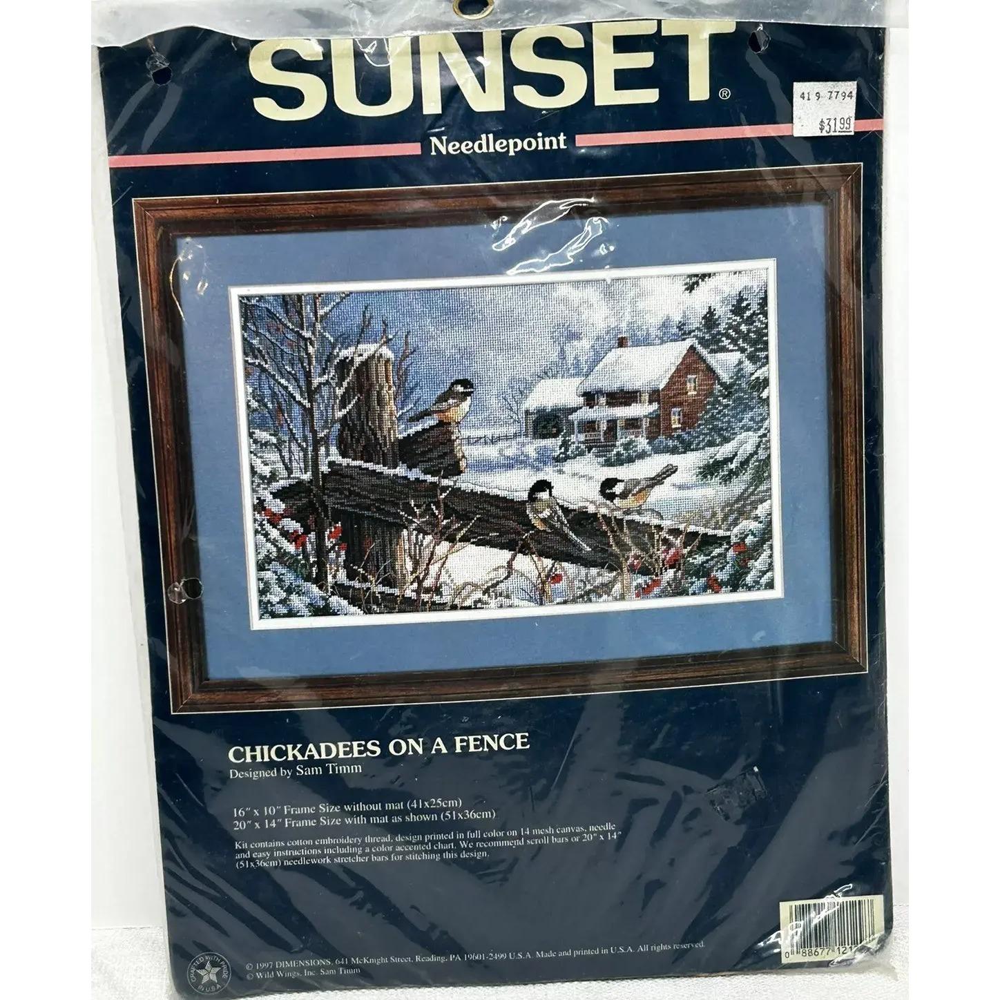 Dimensions Needlepoint Chickadees On A Fence 16x10 Sam Timm New ...