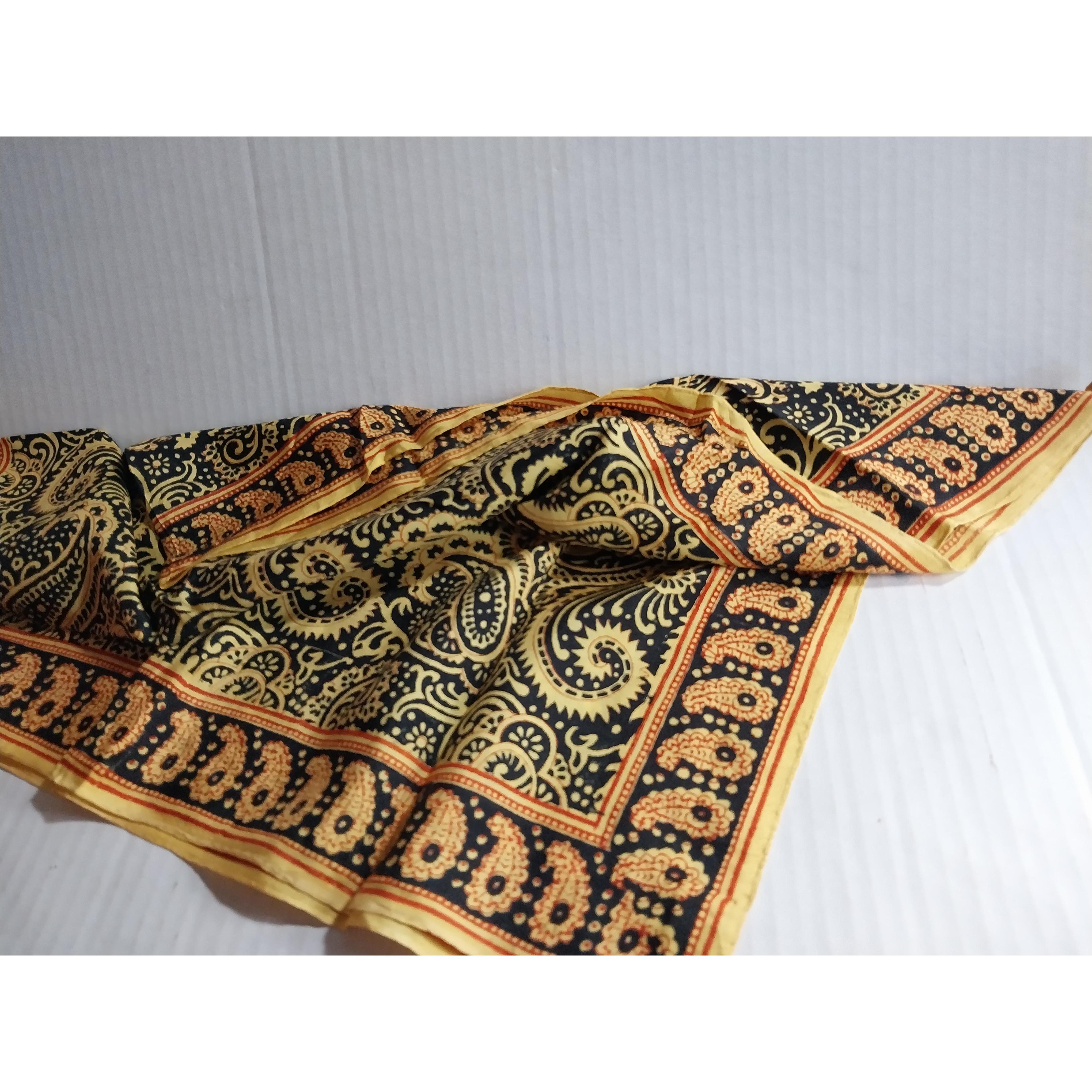 Vintage FANCY Hammill Mill Paisley Silk Oblong Scarf Yellow, Black, Red