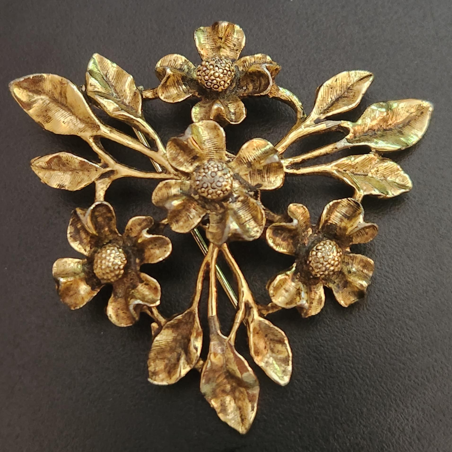🆓📦Large Dogwood Flower Brooch Bronze Tone Branch Gold Triangular Pin ...