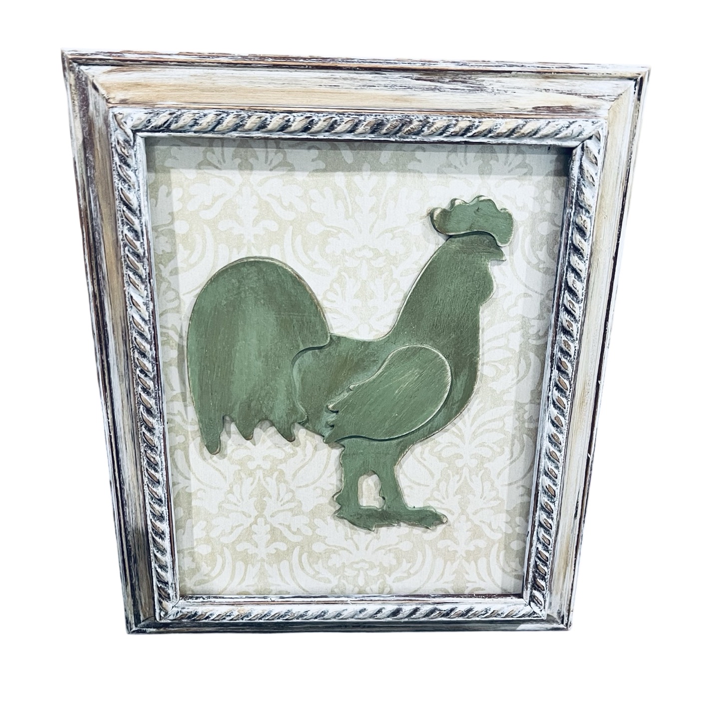 Farmhouse Handpainted Upcycled Rooster Frame Decor Rustic Green