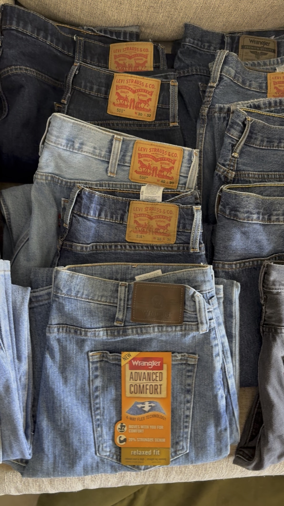 Men’s Jeans Lot - 22 Pairs - Levi’s & Wrangler
