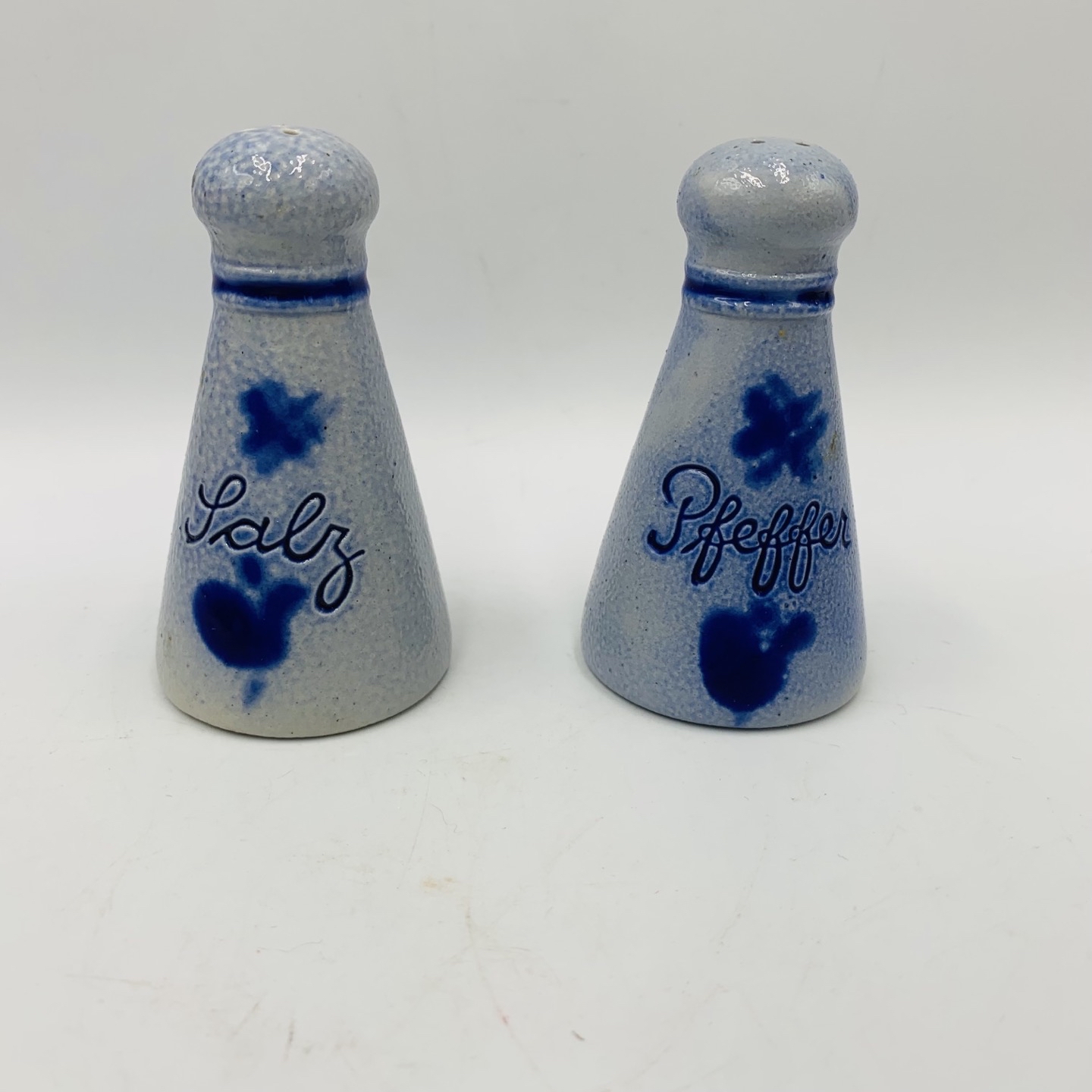 18 German Salt Glaze Pottery Salt And Pepper Shakers blue And Grey