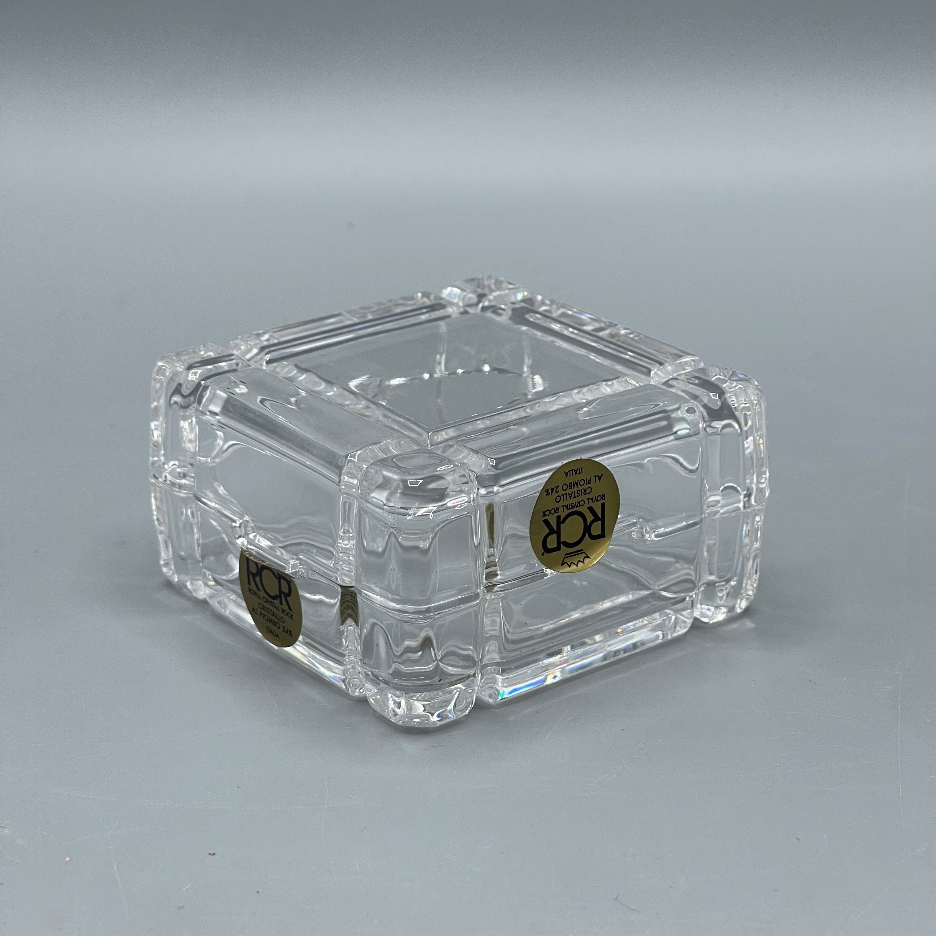 Vintage RCR Royal Crystal Rock Italy Square Small Lidded Trinket Box 2-7/8”