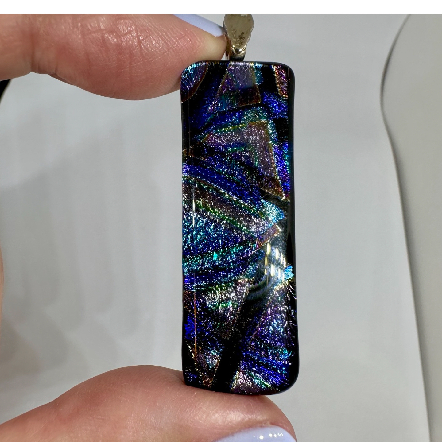 015. Multilayer Dichroic Texture Fused Glass Pendant “Northern Lights”