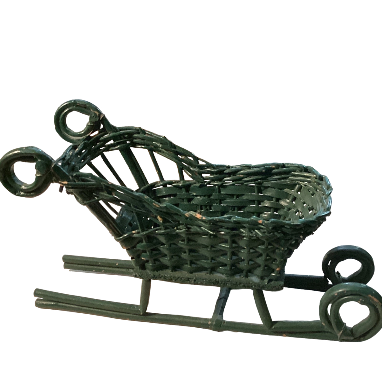 Vintage Wicker Green Christmas Sleigh