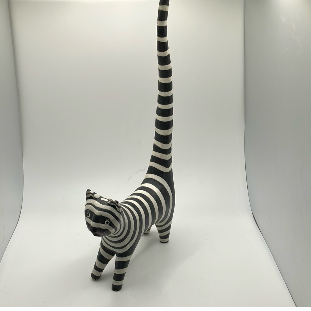 Wood Long-tailed Bandit Cat Decor - 12” Tall!
