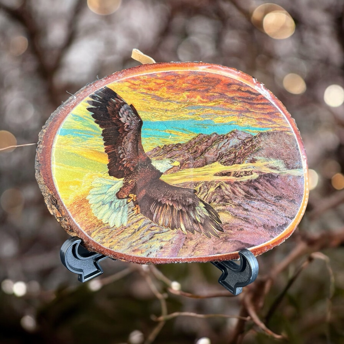 Vintage Wood Wall Plaque Tree Slab Log Slice Soaring Eagle Yellowstone ...