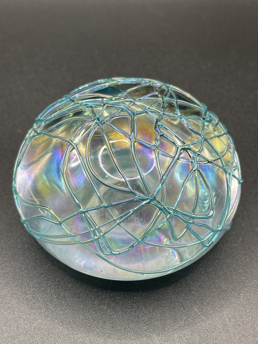 Levay Glass Iridescent, Threaded Paperweight