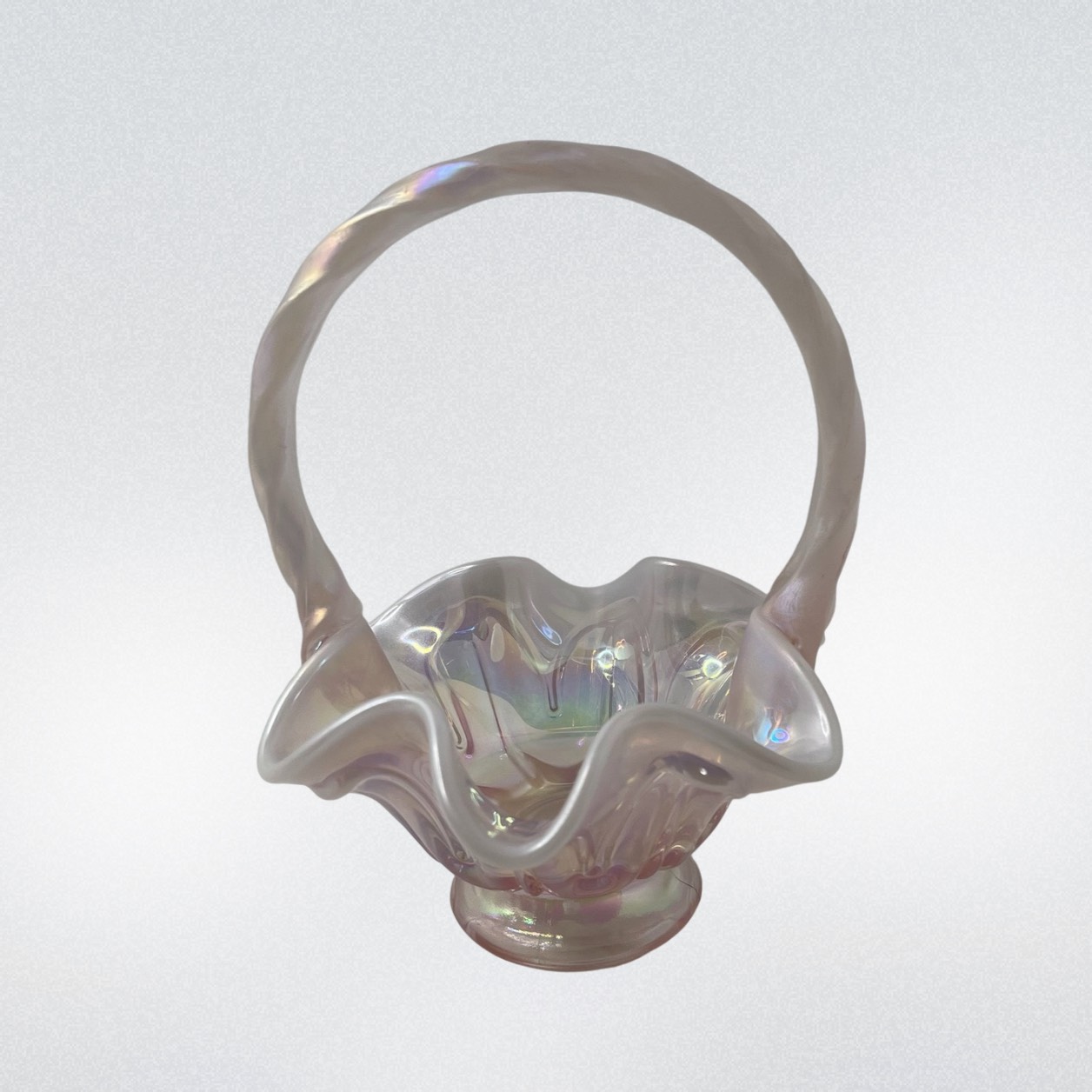 Fenton 6” Basket Lambs Tongue Iridescent Opalescent Pink Champagne ...