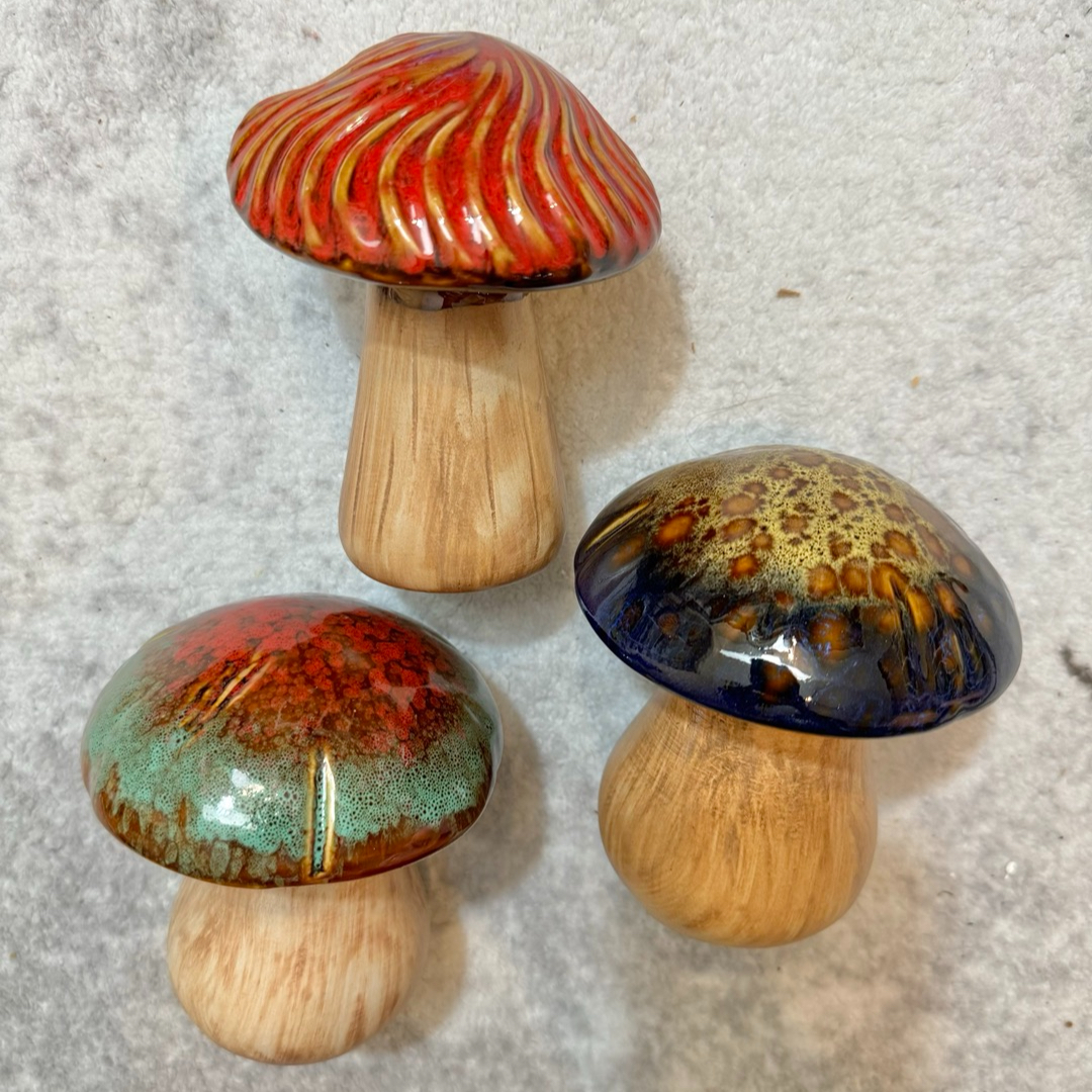 Set Of Contemporary Pottery Mushrooms