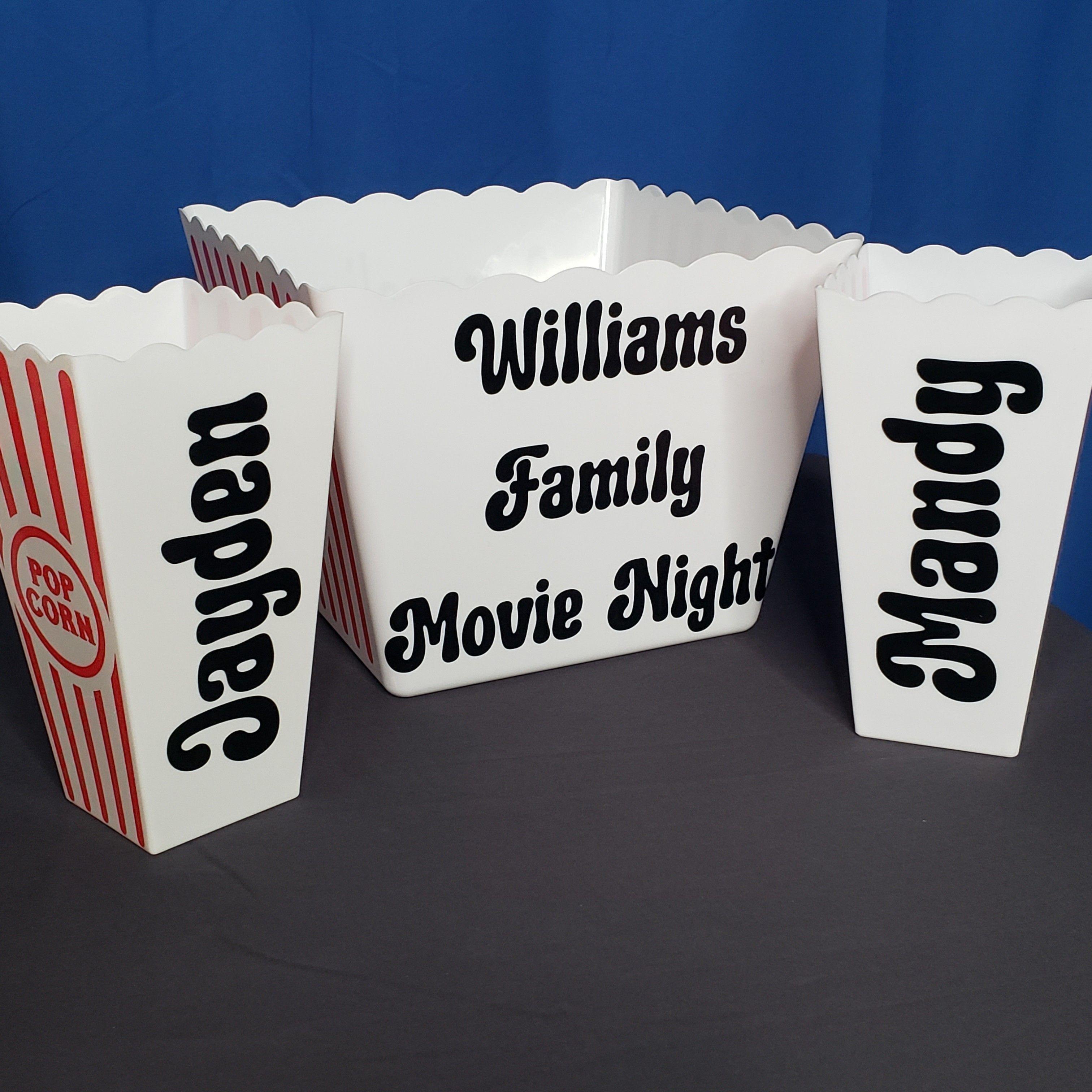 Personalized Popcorn Buckets. Family Movie or Game Night 3 piece bundle.