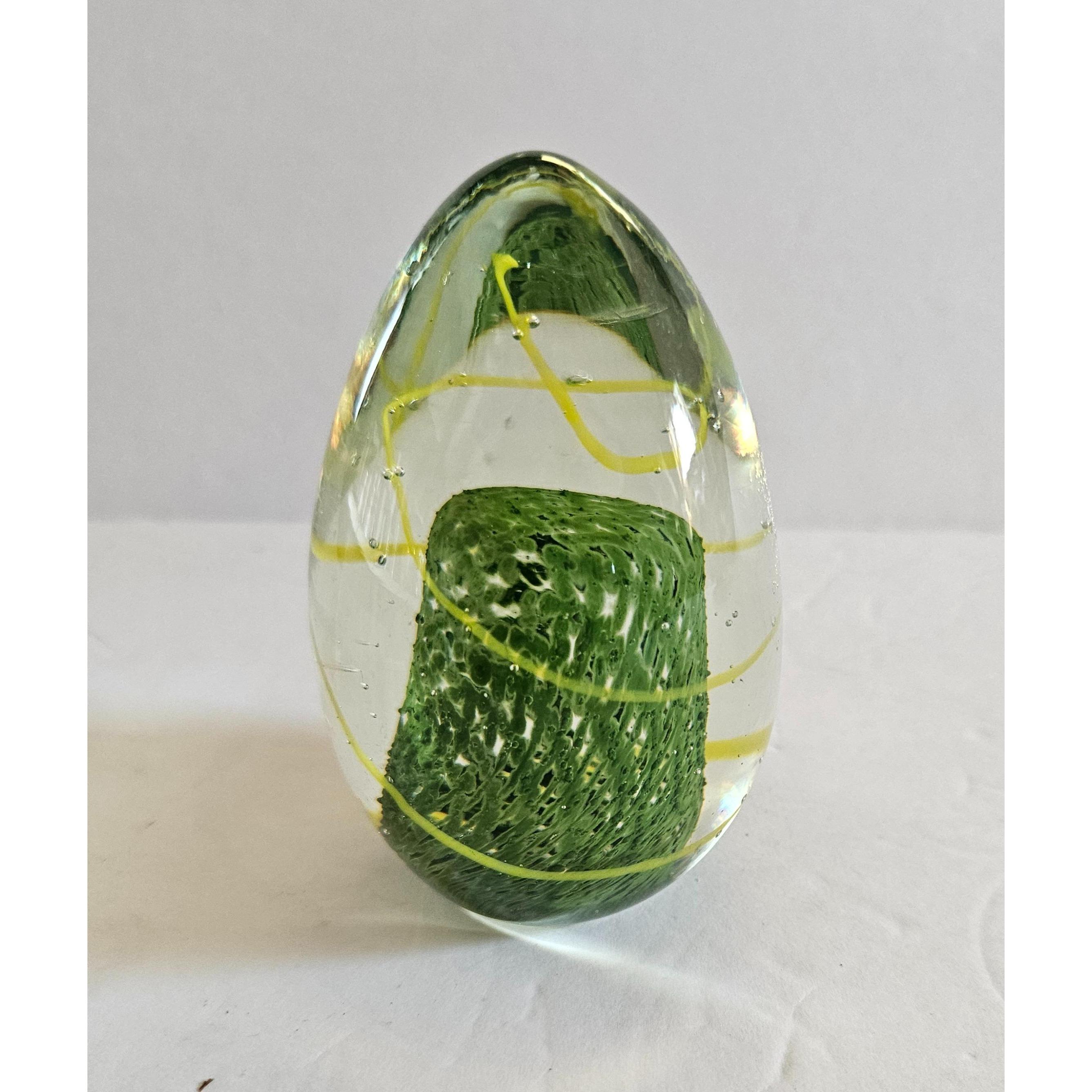 Egg Shaped 3" Paperweight, Clear with Green Mesh/Lattice Cylinder and ...