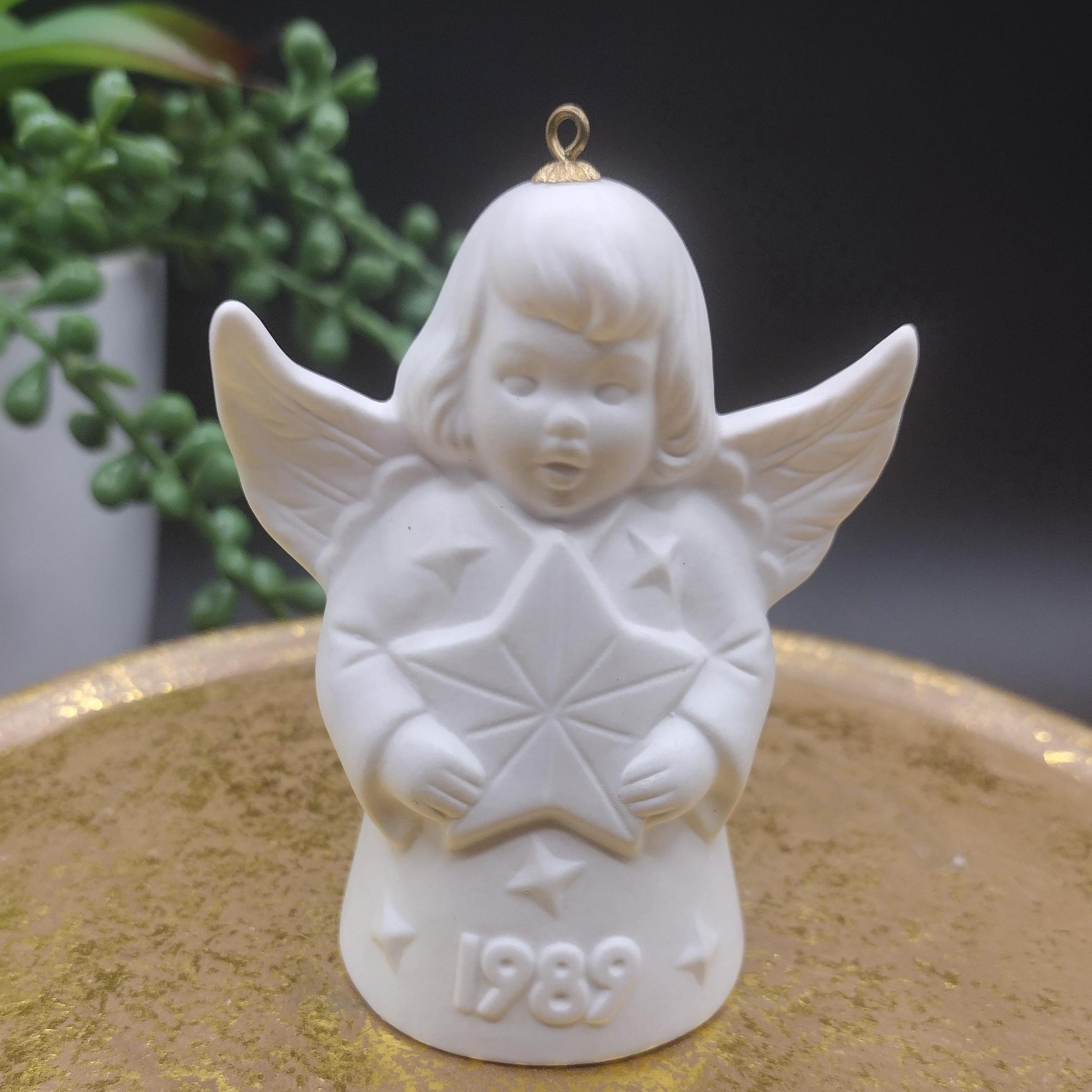 Goebel Angel with Star Bell 1989 White Bisque 3" W. Germany Frosted ...