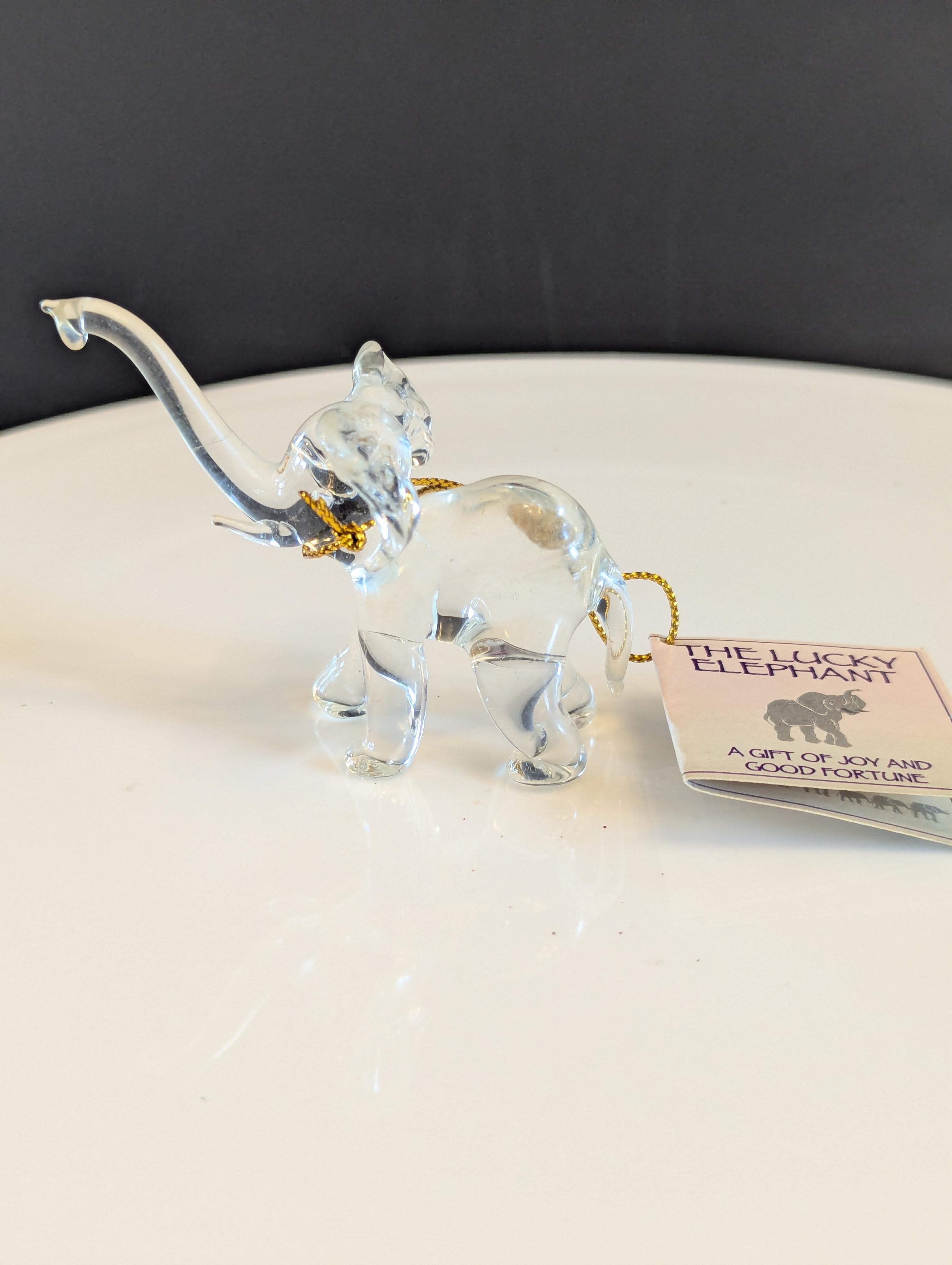 Vintage Clear Glass Elephant Figurine, Lucky Charm